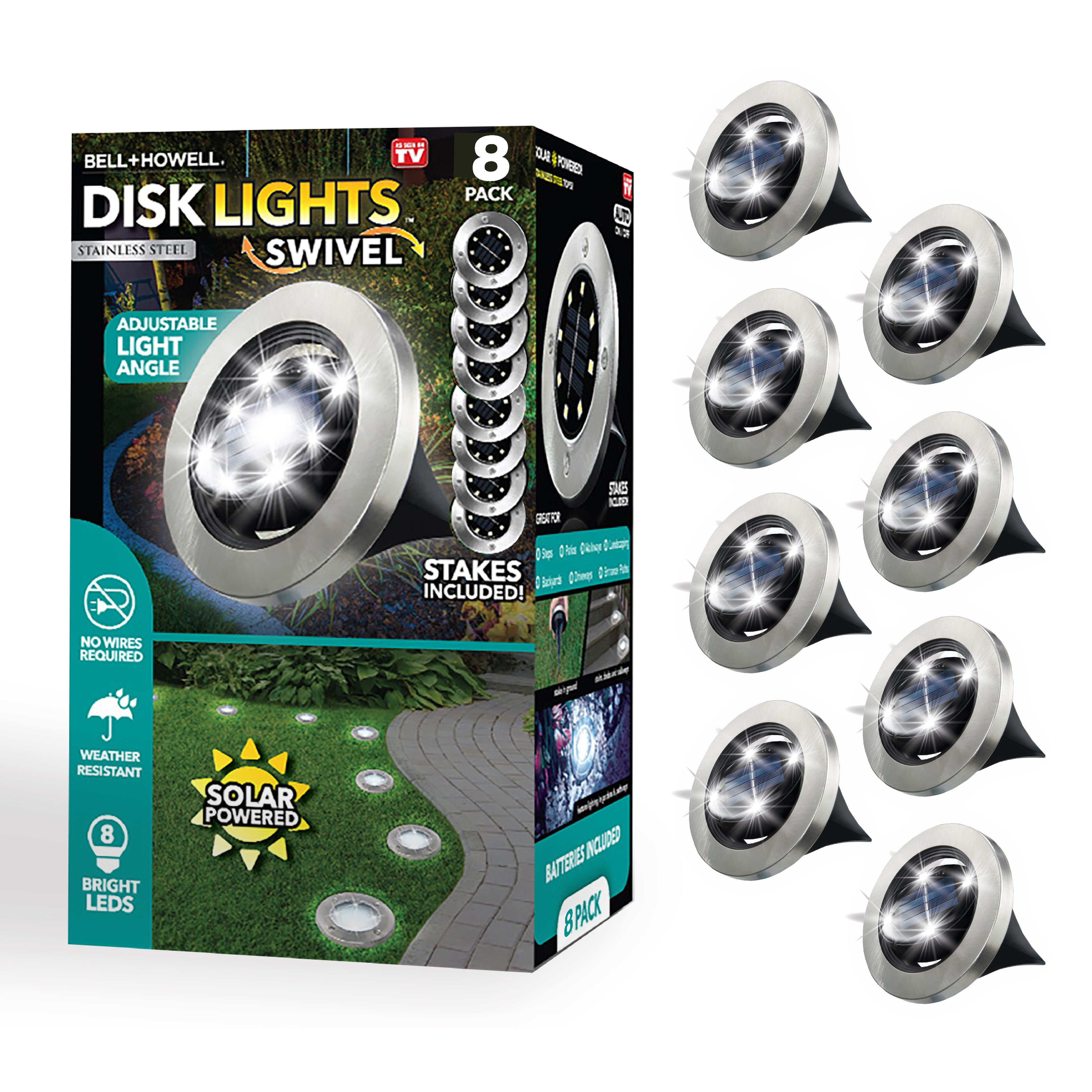 Bell + Howell Bell+Howell Stainless Steel Solar Powered Swivel LED Disk ...