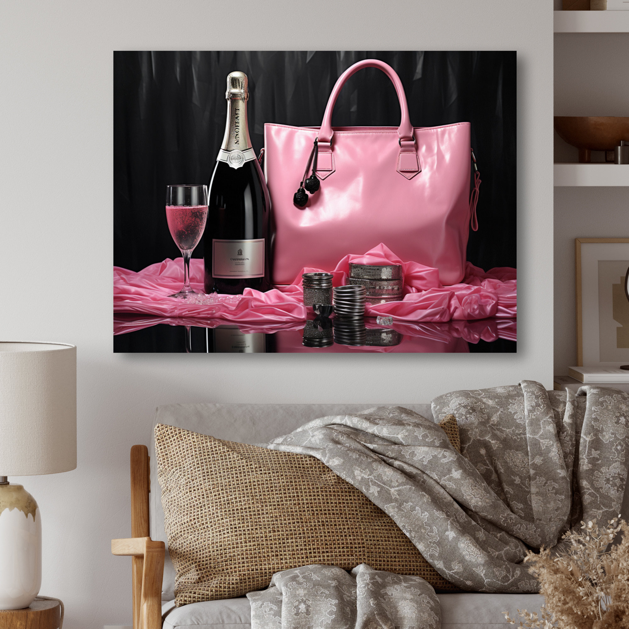 Mercer41 Pink Fashion Bag & Champagne I - Fashion Metal Wall Art Prints | Wayfair