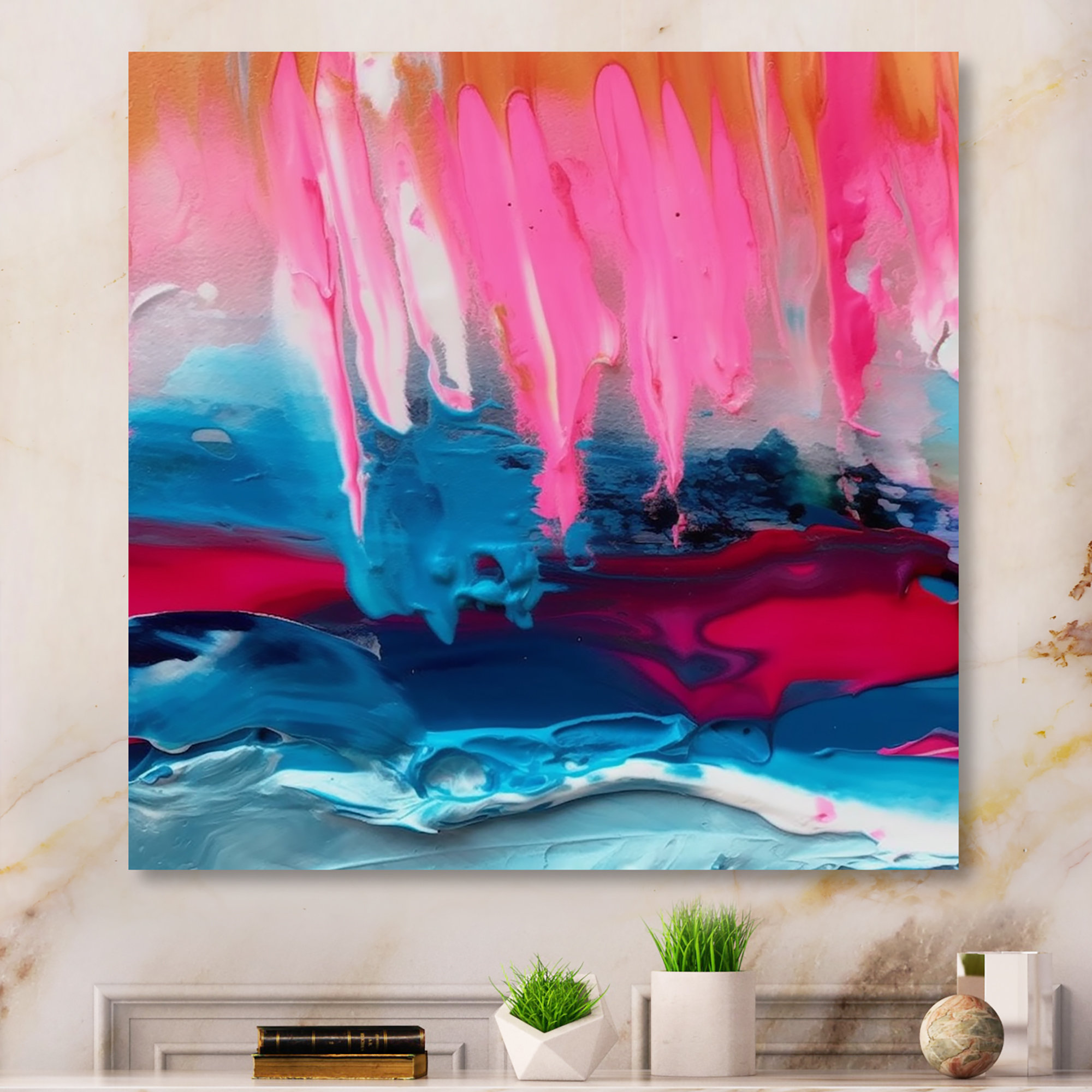 Ivy Bronx Deniko Pink and Blue Modern Abstract - Print on Canvas | Wayfair