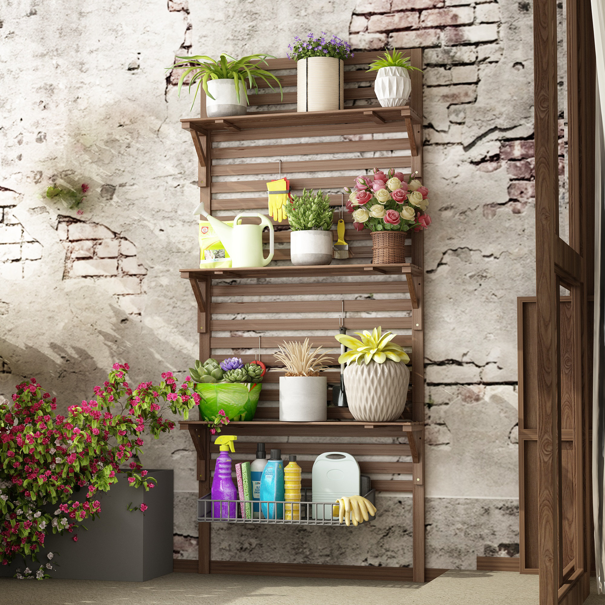 Arlmont & Co. 3-Tier Tall Wall Mounted Solid Wood Plant Rack - Wayfair ...