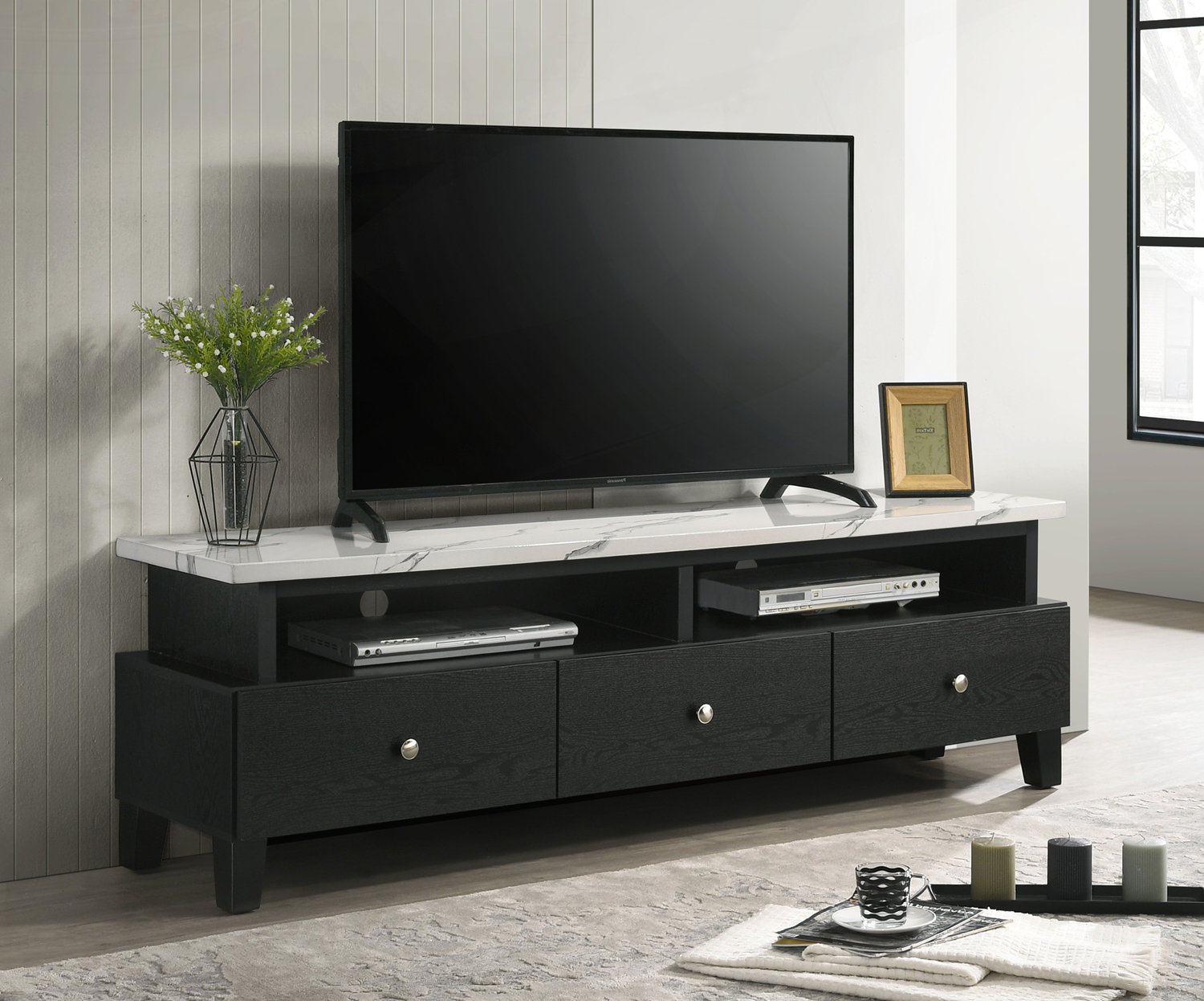 George Oliver Stylish Faux Marble TV Stand for Living Room, Enhancing ...