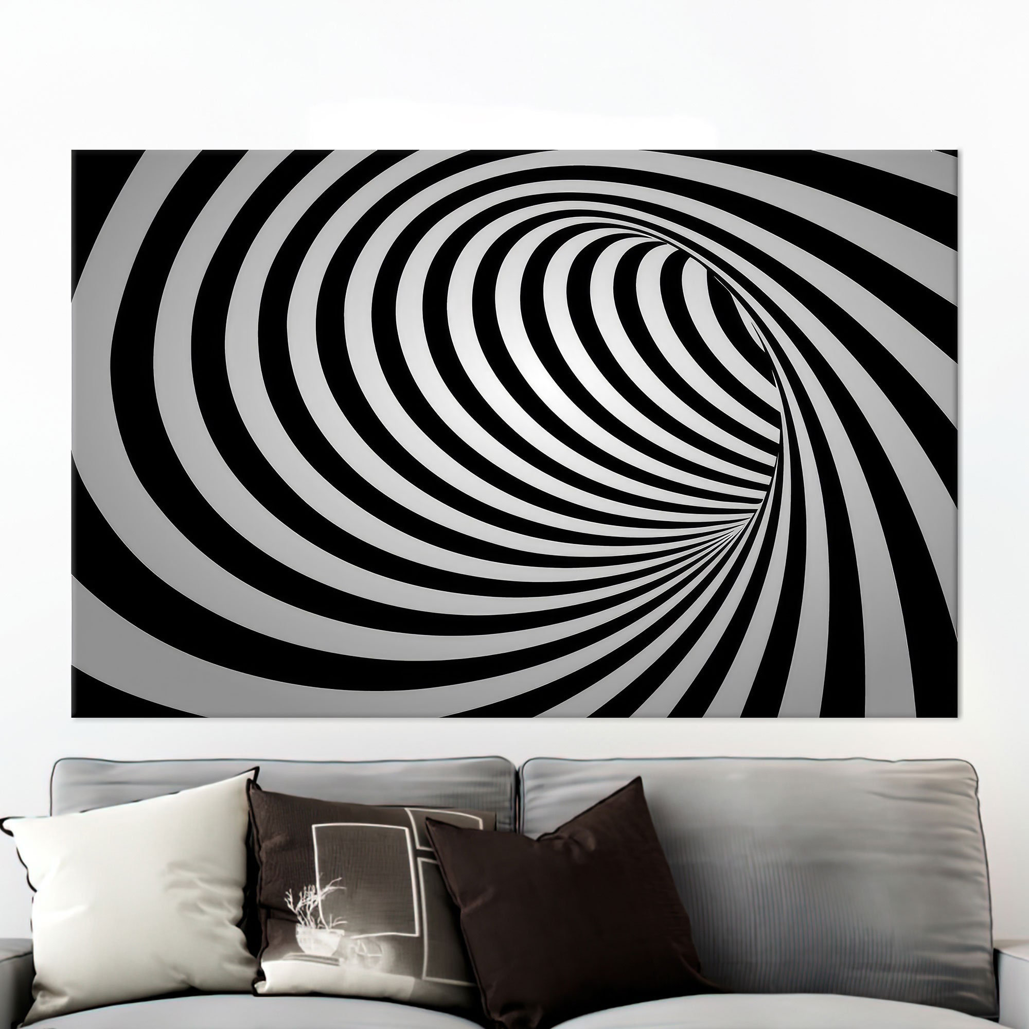 Orren Ellis Black Swirl Abstract Design on White Cotton Canvas Wall Art ...