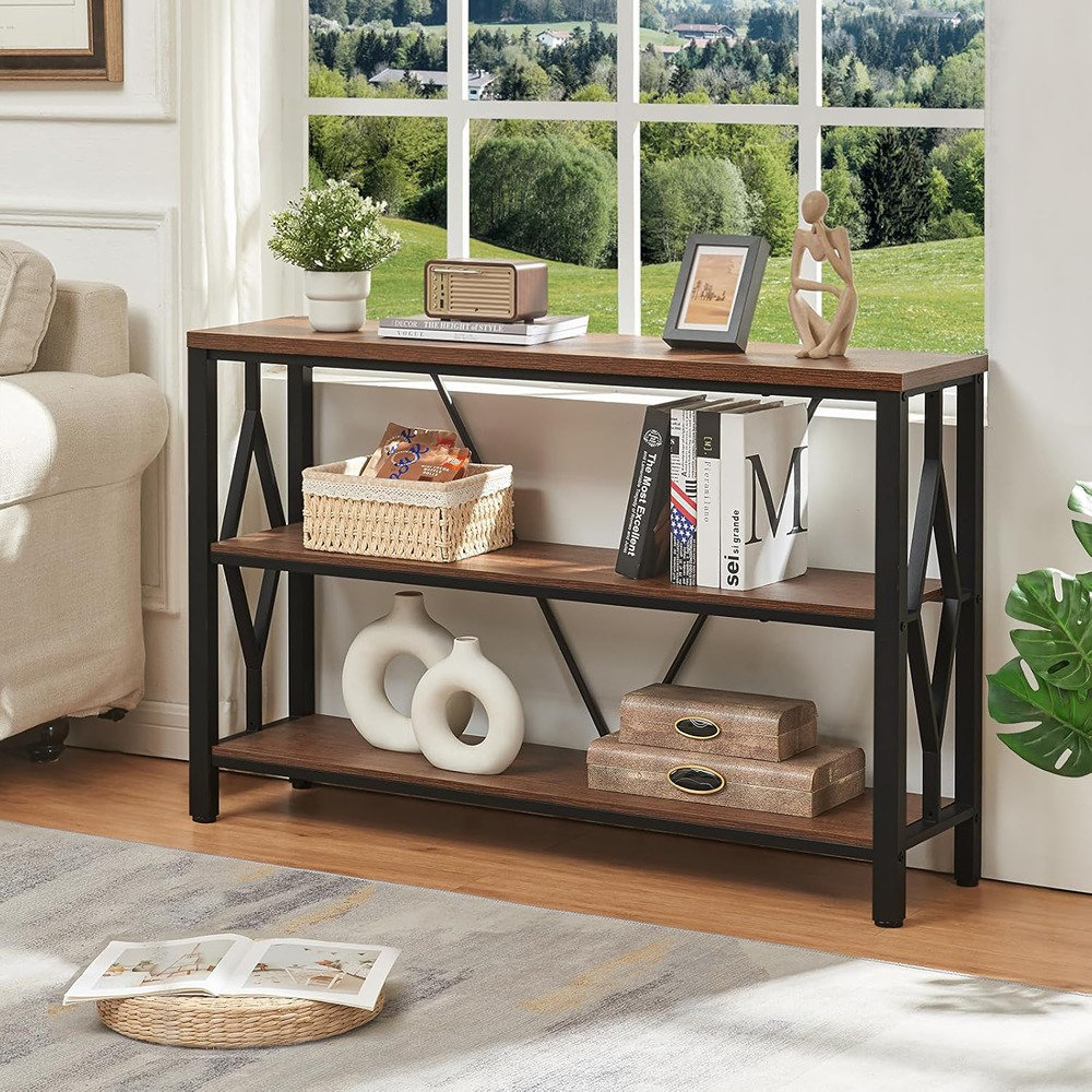 17 Stories Sofa Console Table, Rustic Console Table With 3-Tier Storage, Engineered Wood Sofa ...
