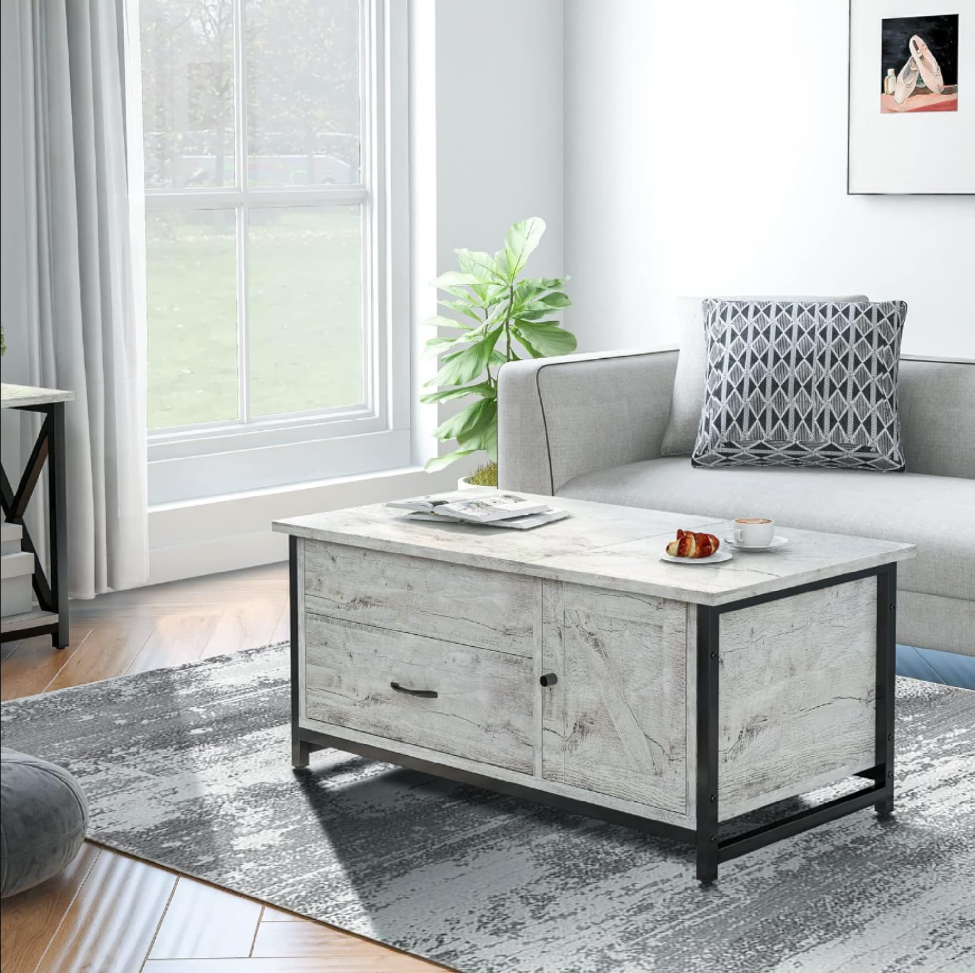 Gracie Oaks Gray Farmhouse Industrial Coffee Table With Lift Top ...