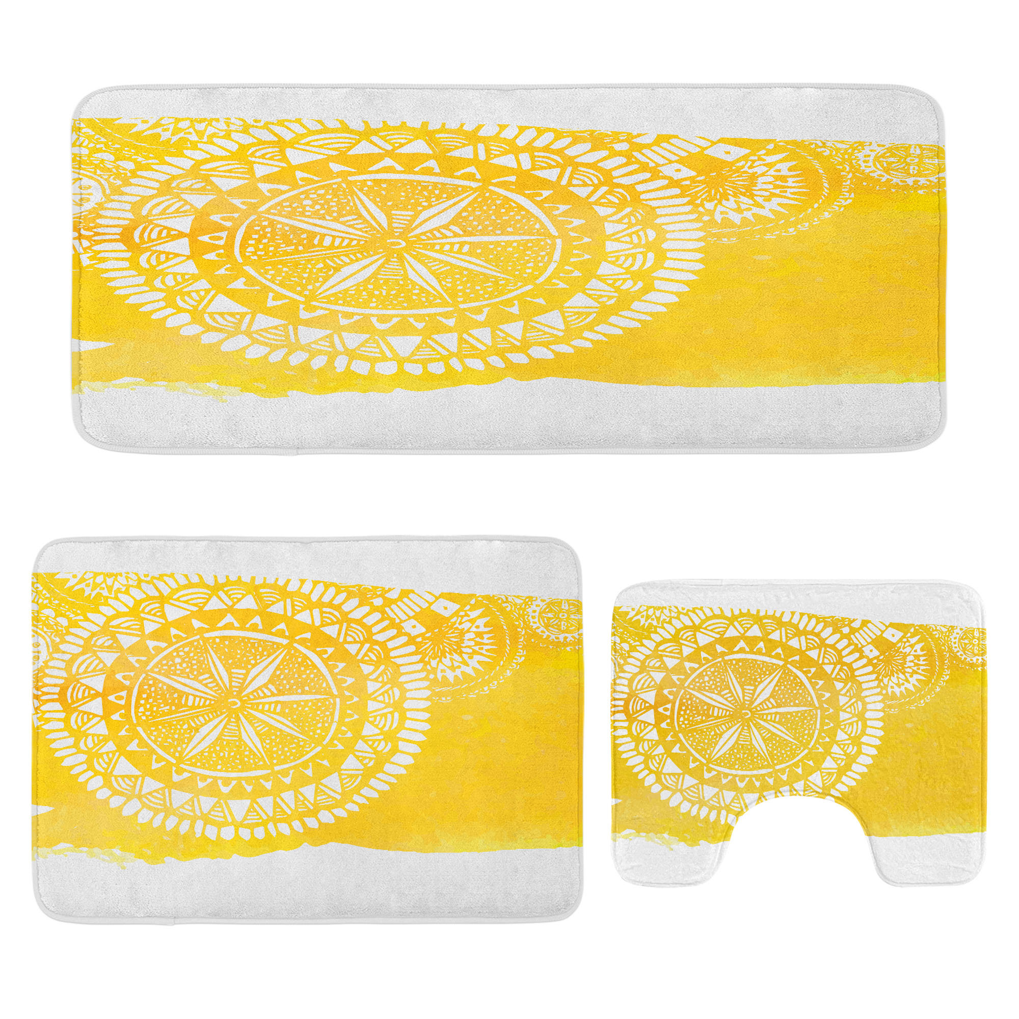 East Urban Home Yellow Bathroom Rug Set 3 Pieces U-Shape & Rectangle ...