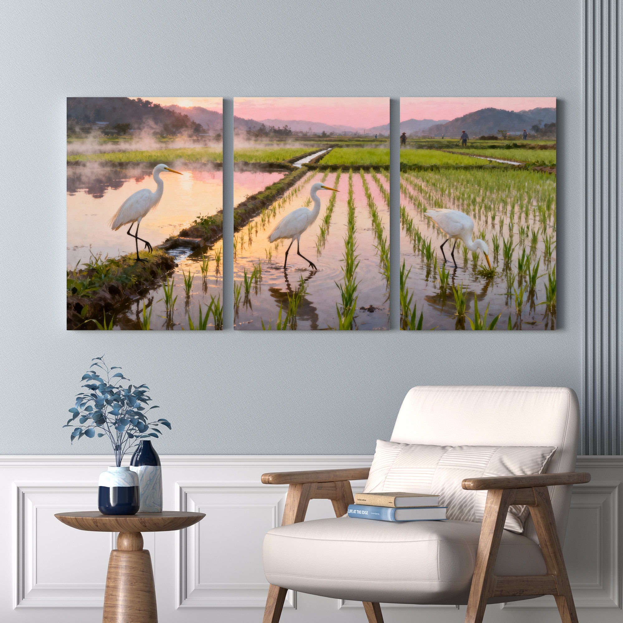 Winston Porter White Heron in Rice Field at Sunset Canvas Wrapped Wall ...