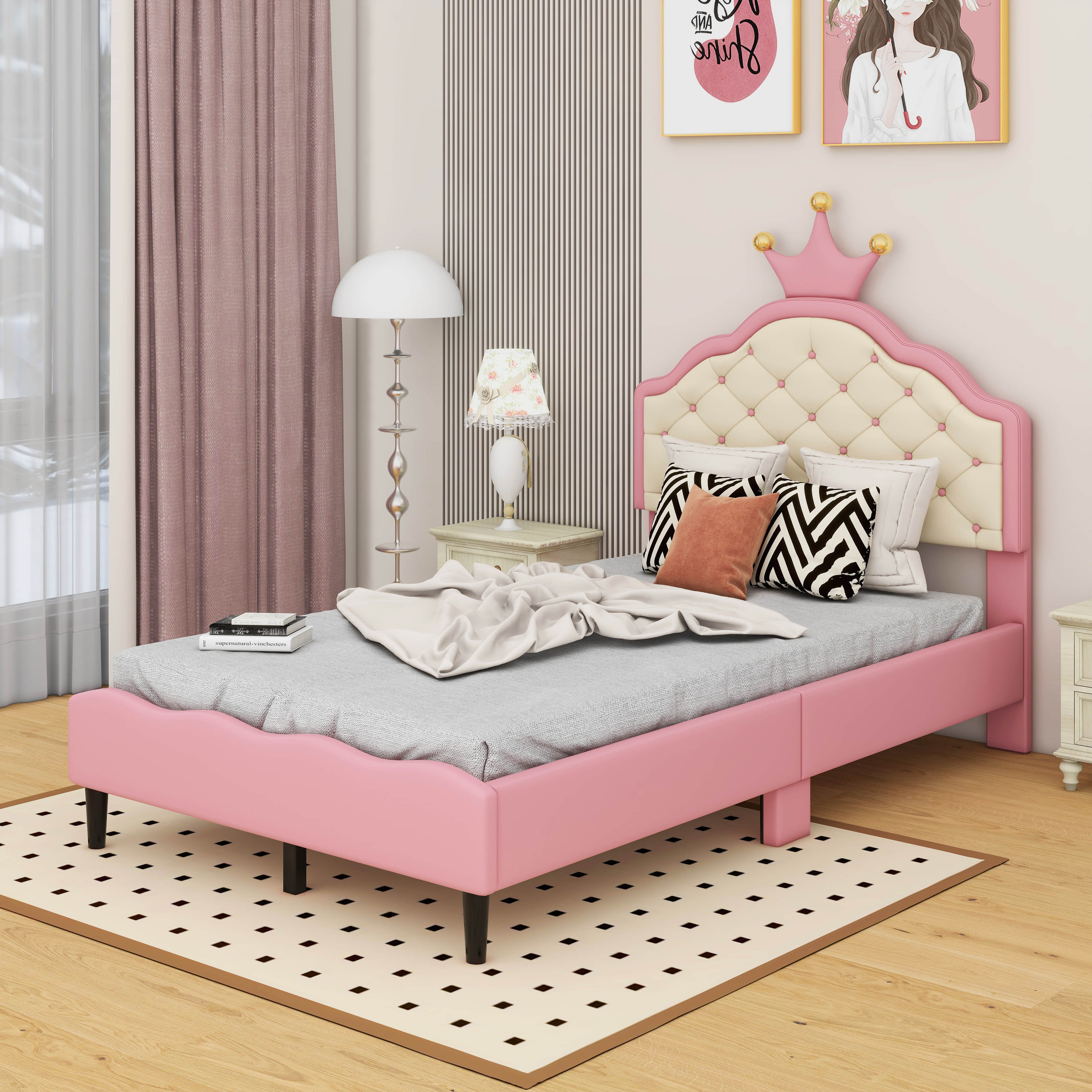 Gemma Violet Lovely Crown Fantasy PU Leather Upholstered Princess Bed ...