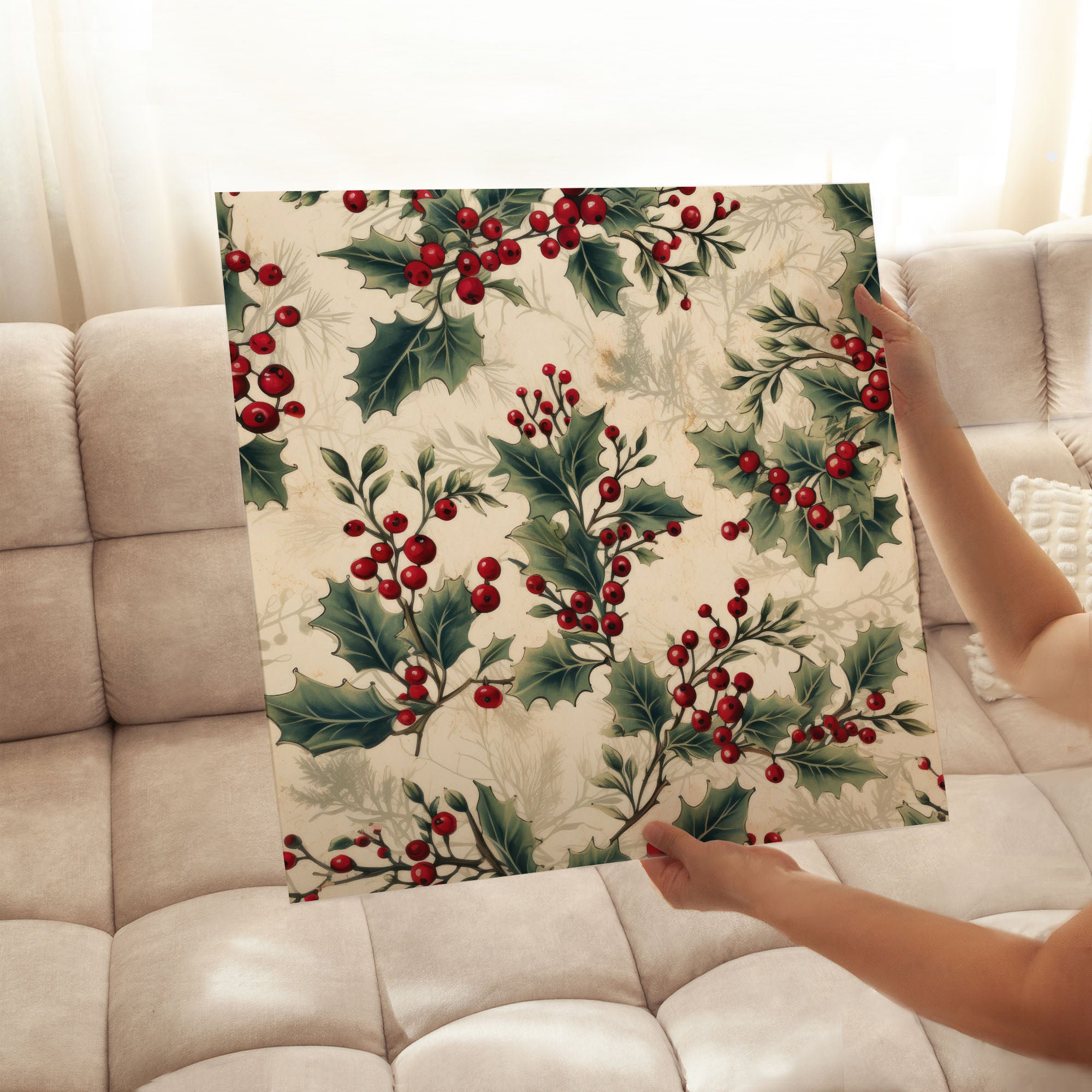 The Holiday Aisle® Botanical Christmas Leave Pattern Classical Unframed ...