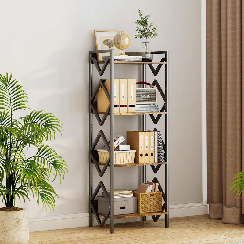 Rebrilliant 4 Tier Bookshelf For Small Space, Small Metal Bookshelf For ...
