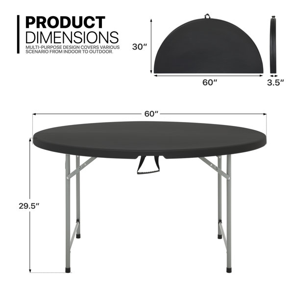 MoNiBloom Round Foldable Plastic Table Collapsible Circular Steel Frame ...