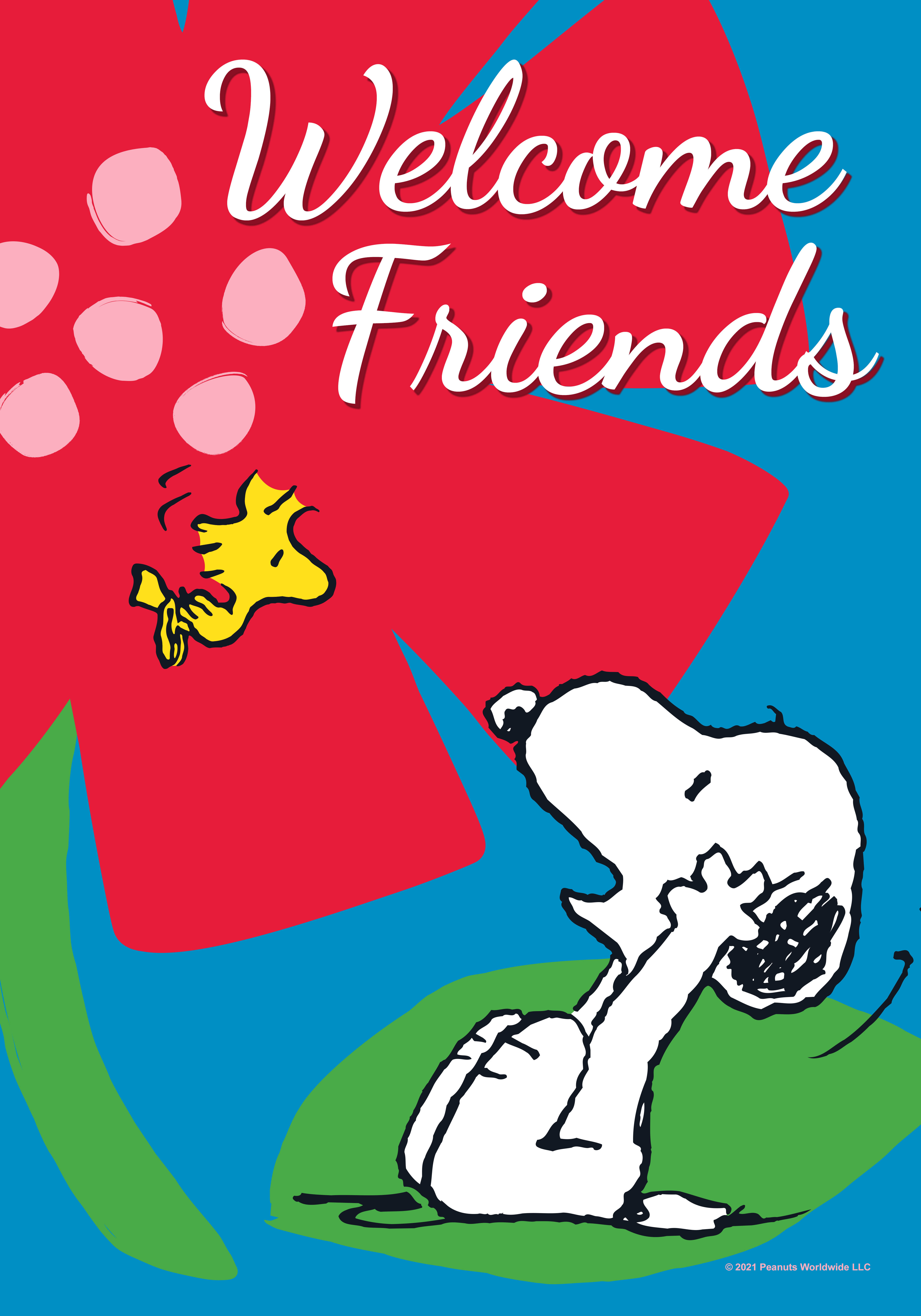 Back Yard Glory PEANUTS Welcome Friends Snoopy and Woodstock House Flag ...