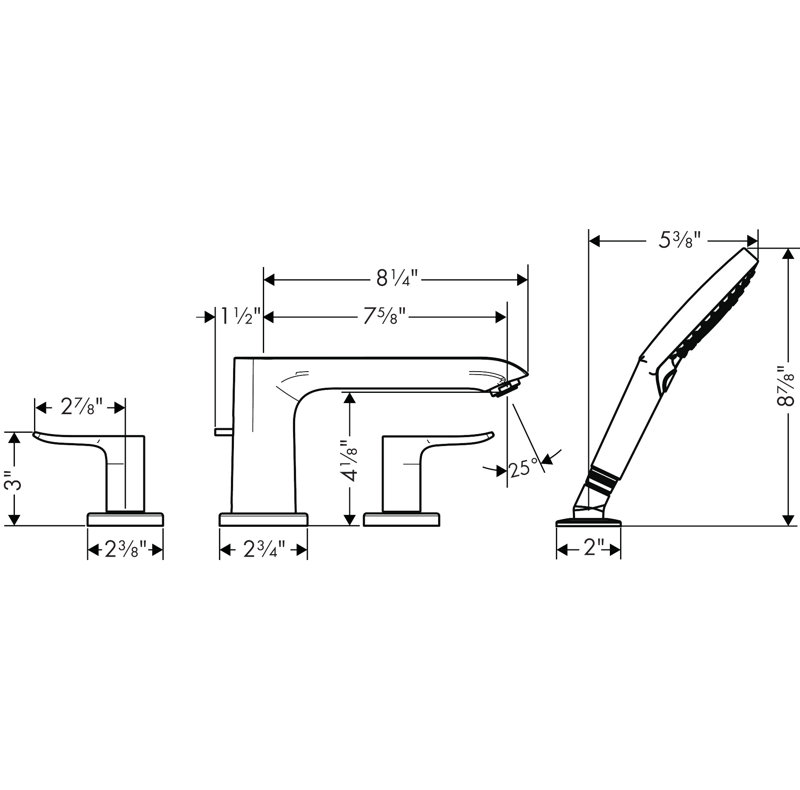 Hansgrohe Metris Double Handle Deck Mounted Roman Tub Faucet Trim with ...