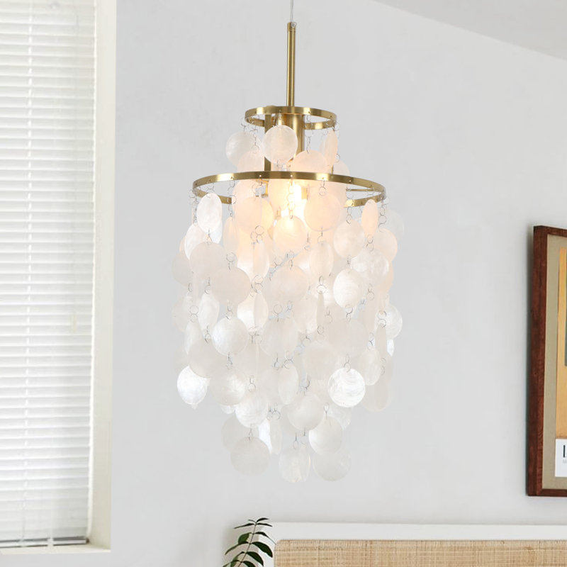 Mercer41 Fribley 1-Light 9.8 Inch Luxury Natural Capiz Shell Chandelier ...