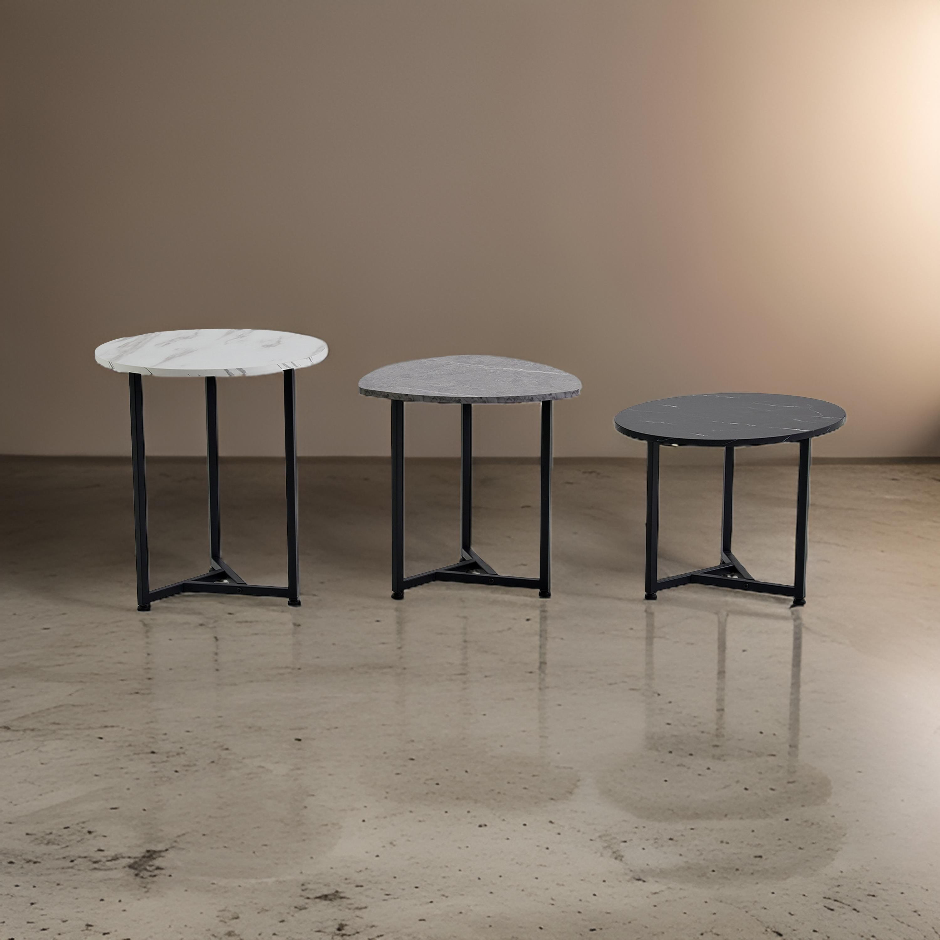 Wrought Studio Shy Modern Side End Table Set Of 3, Round, White, Gray ...