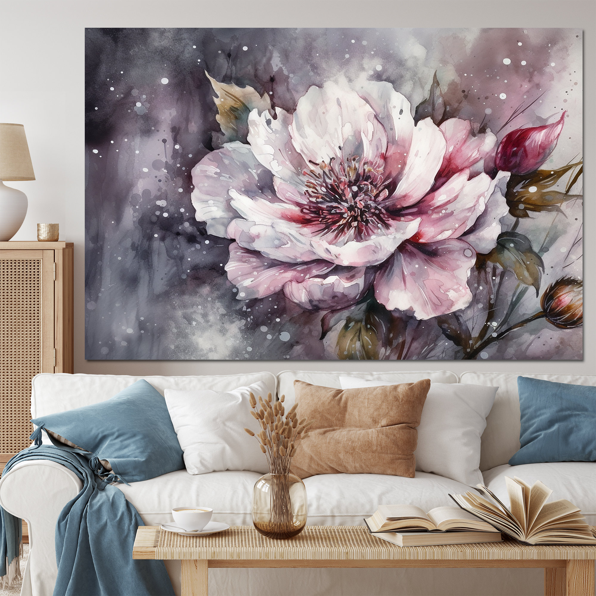 Red Barrel Studio® Pink Green Peonies On Branch I - Floral Peony Wall ...