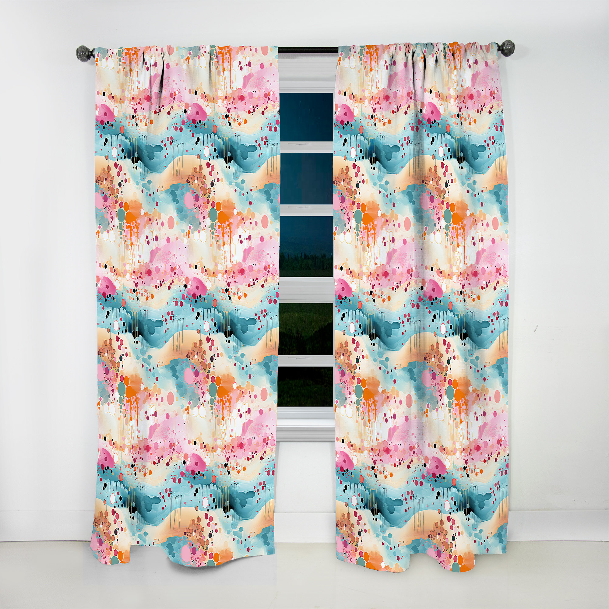 Design Art Green Fusion Abstractions In Motion - Mid-Century Curtain ...