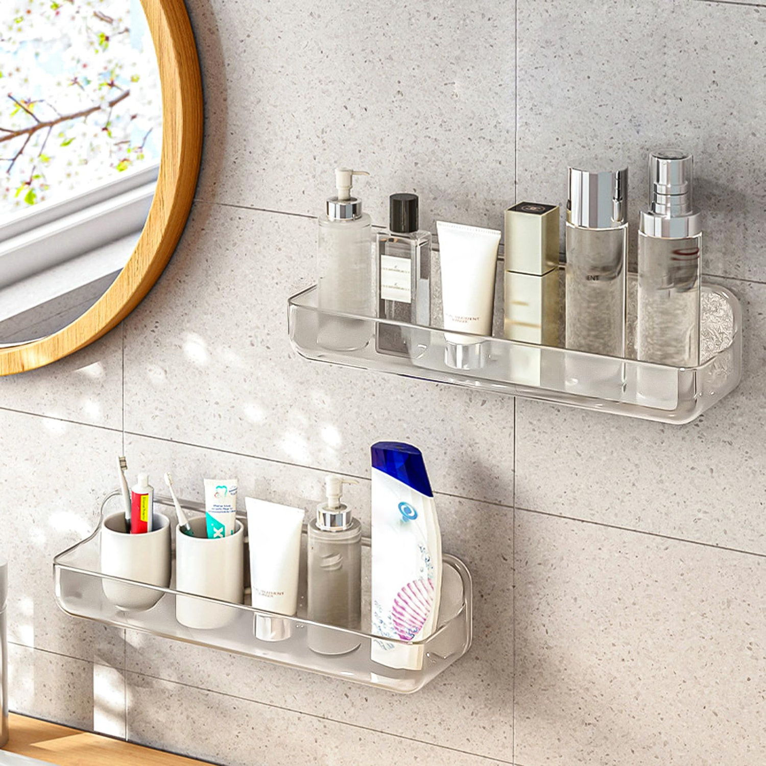 Rebrilliant Acrylic Wall Mount Organizer,Bathroom Shelves for Wall,Set ...