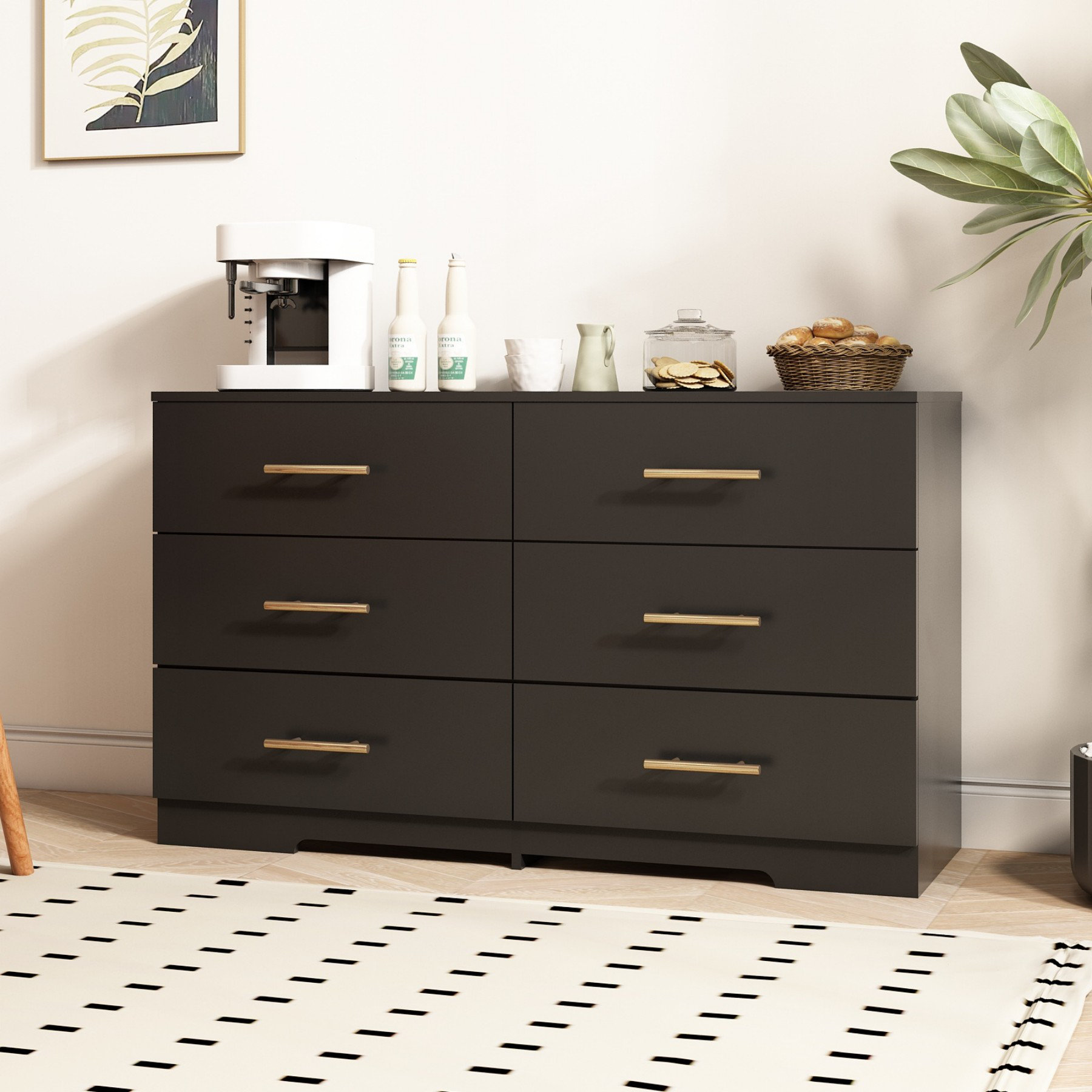 Ebern Designs Black colour Large 6 drawers chest of drawer dressers ...