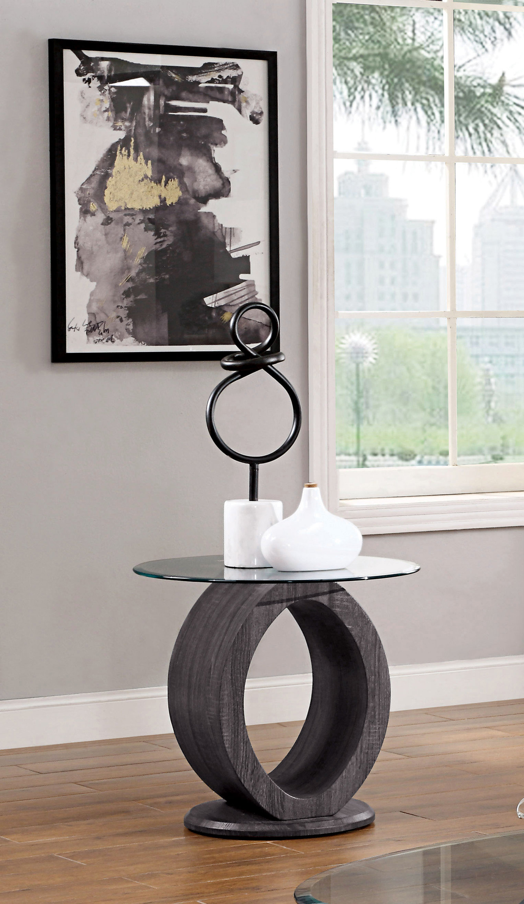 Ebern Designs Rehberg Glass Top Abstract End Table & Reviews | Wayfair