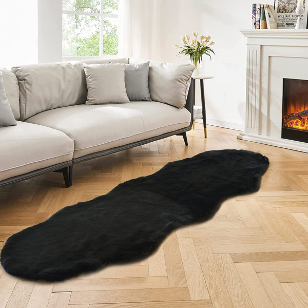 Mercer41 Hollianne Cozy Faux Rabbit Fur Area Rug Machine Washable Rug ...