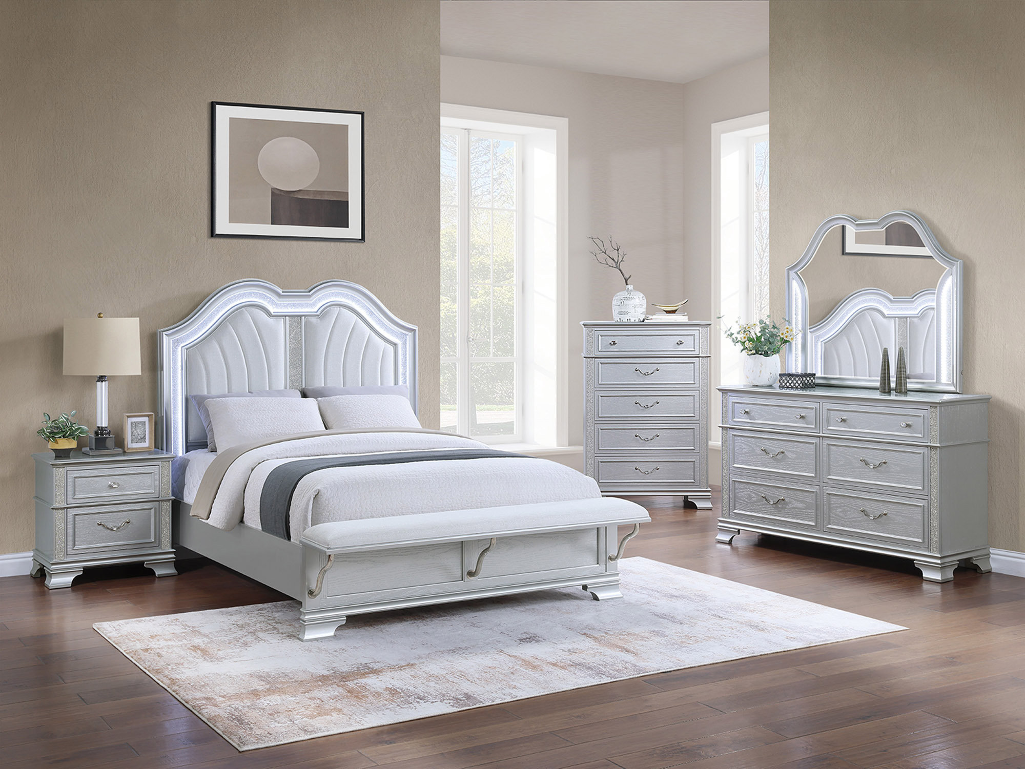 Latitude Run® Cotemporary Elegant Queen Size Bed W Built-In Footboard ...