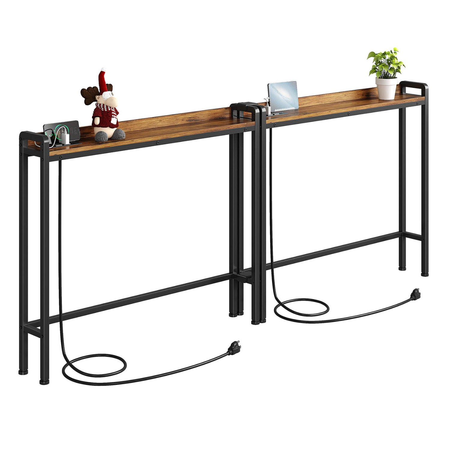 17 Stories Rustic Brown Narrow Console Table Behind Sofa Couch, Built ...