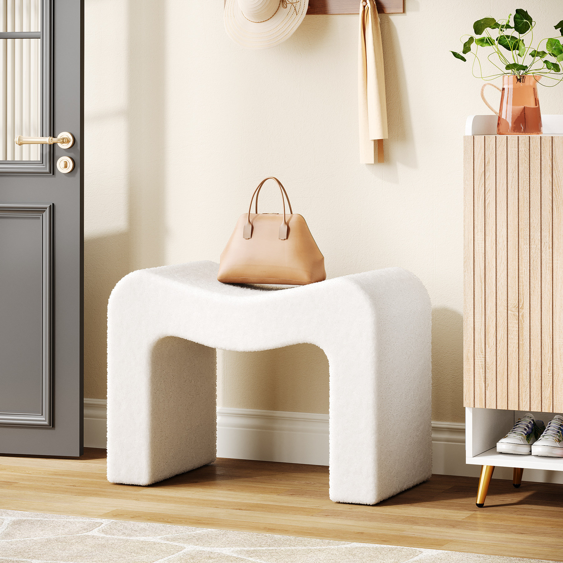 Ivy Bronx Vanity Stool With Soft Faux Lambswool Pad, Small Makeup Stool ...