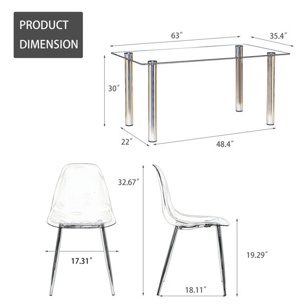 Ivy Bronx Kelsye 7-Piece Rectangle Clear Dining Set & Reviews | Wayfair