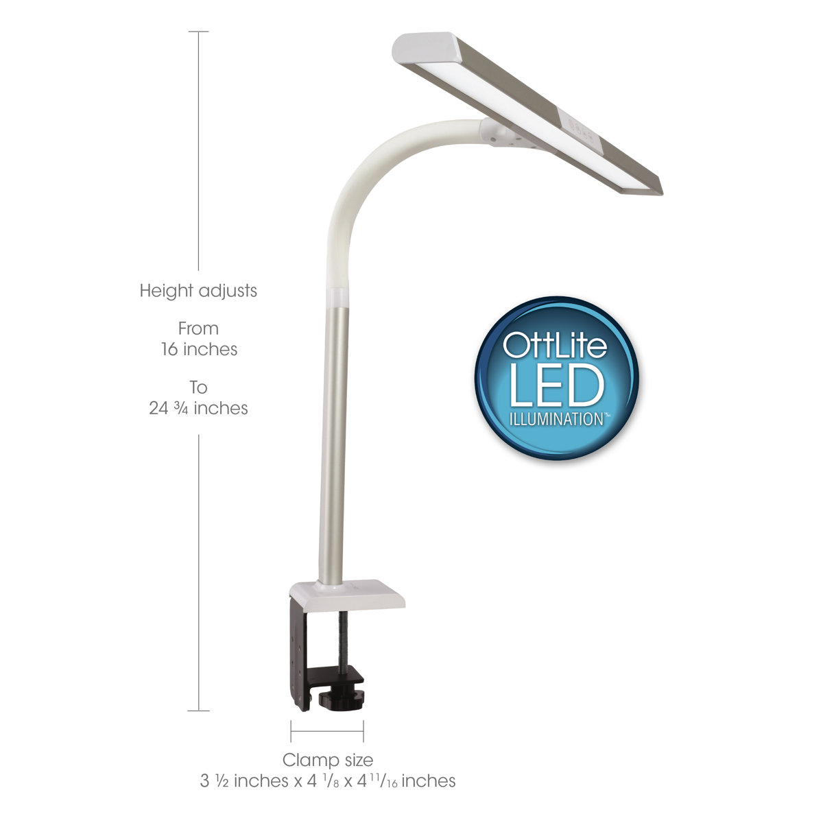 OttLite LED Desk Lamp with Sturdy Clamp Extra Wide Lighting, Dimmable 5 ...