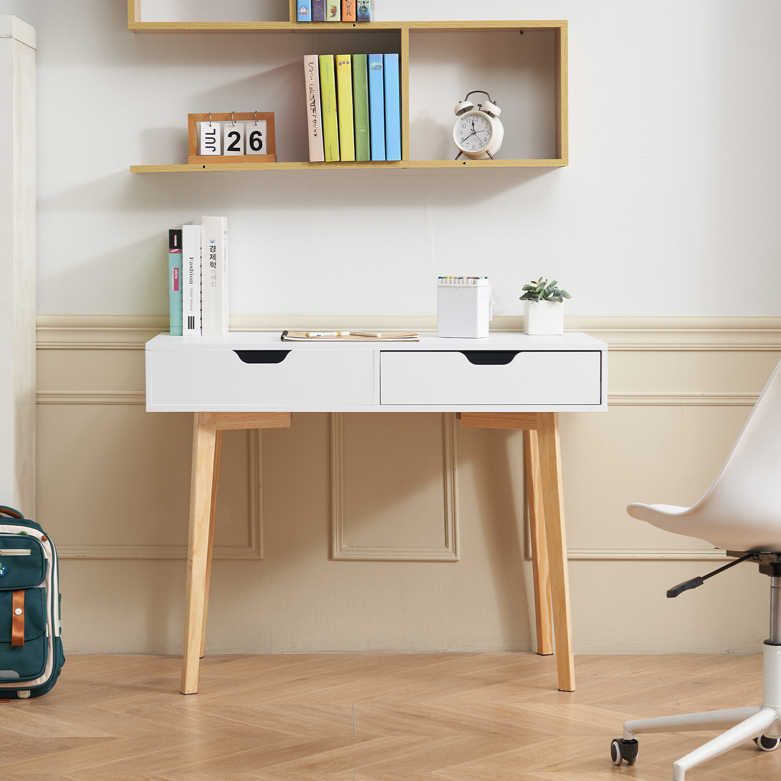 George Oliver Small Desk with Drawers, Kids Desk for Bedroom, Wooden ...