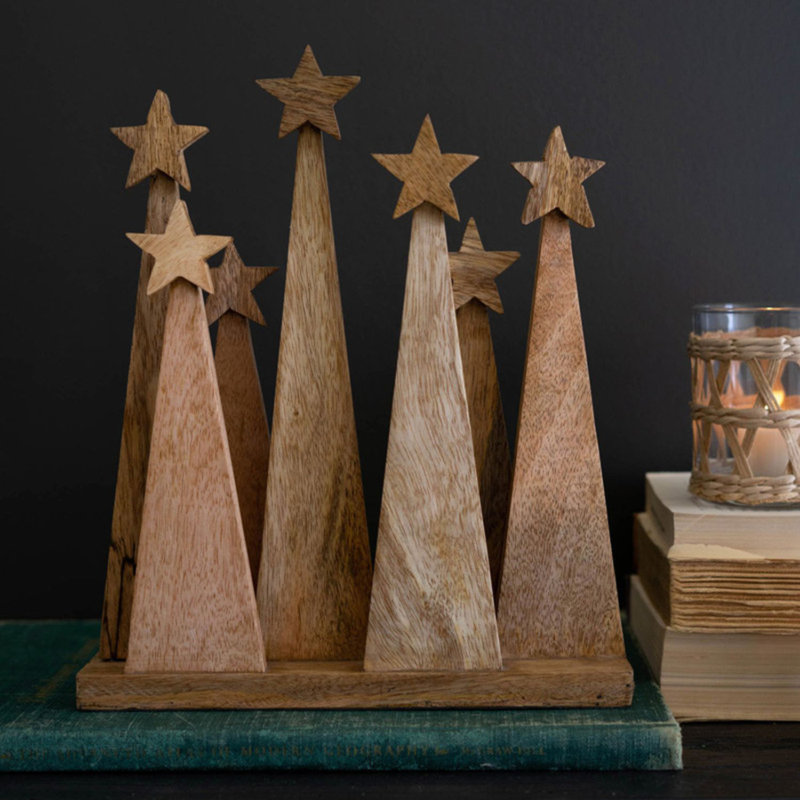 The Holiday Aisle® 7 Piece Wooden Christmas Trees on a Base | Wayfair