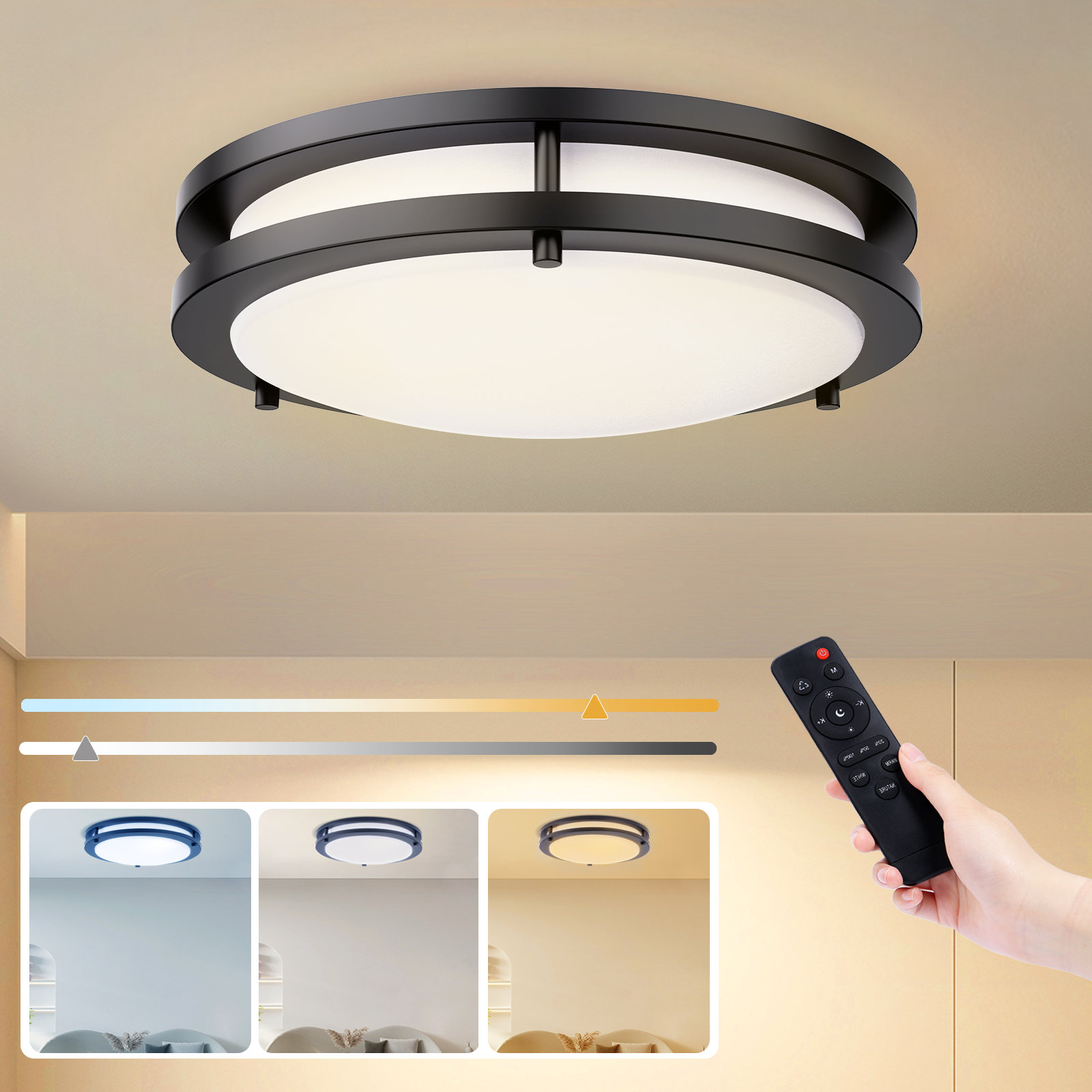 Wrought Studio LED Ceiling Light Fixture with Remote 12 Inch Ceiling ...