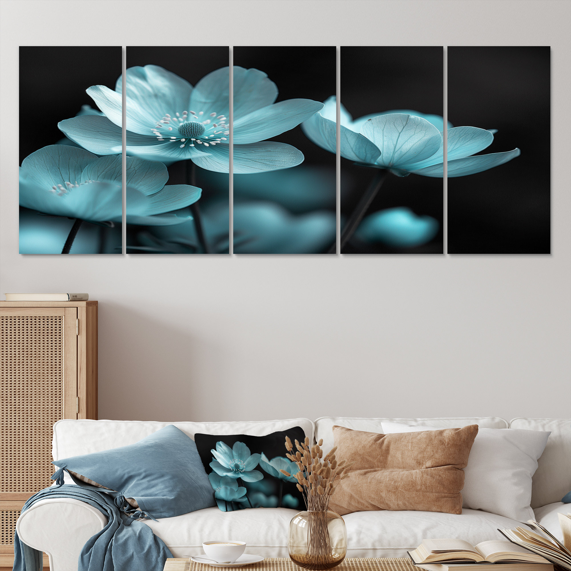 Ebern Designs Blue Black Moonlit Buttercups - Buttercups Wall Art ...