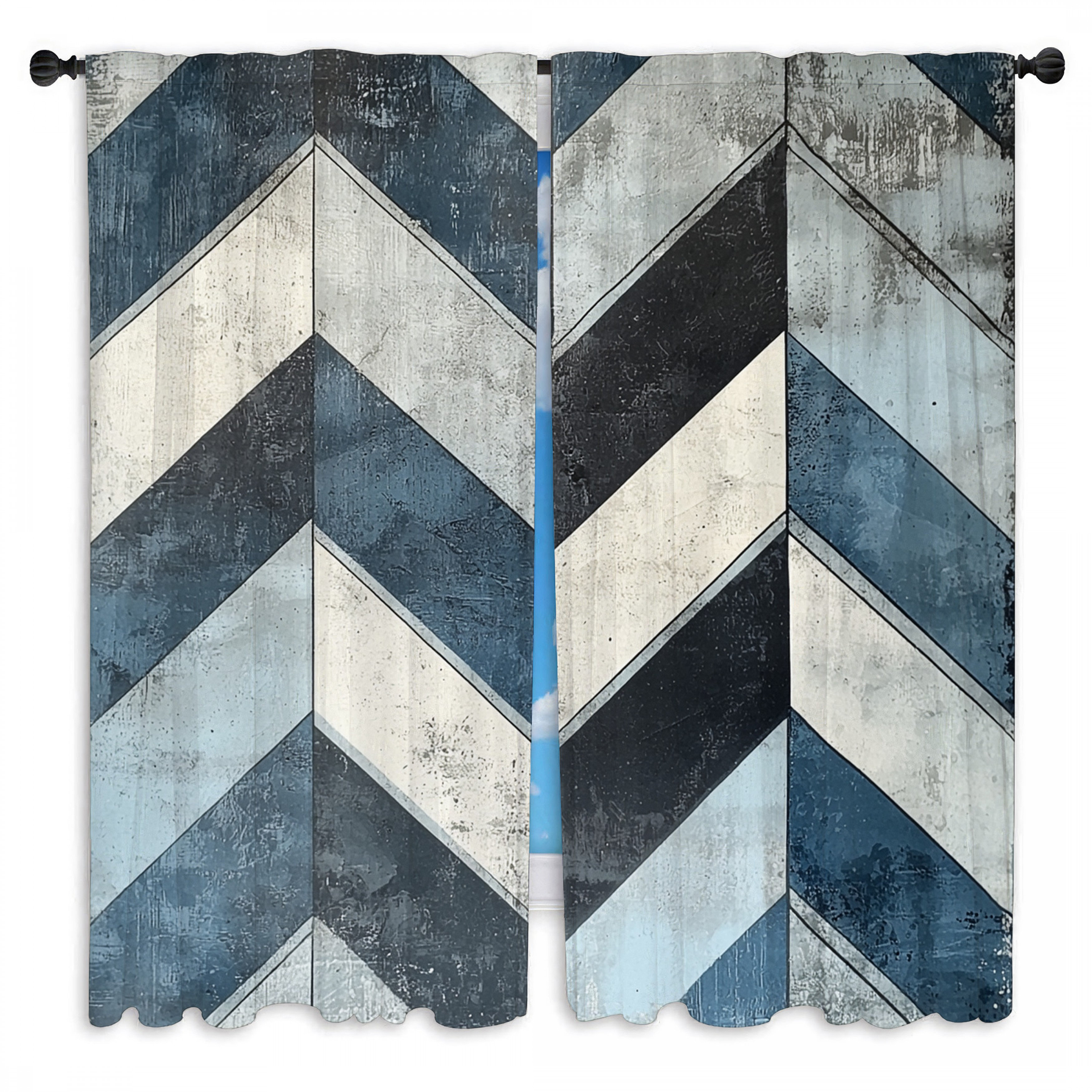Corrigan Studio® Chevron Window Curtains Geometric Industrial Drapes ...
