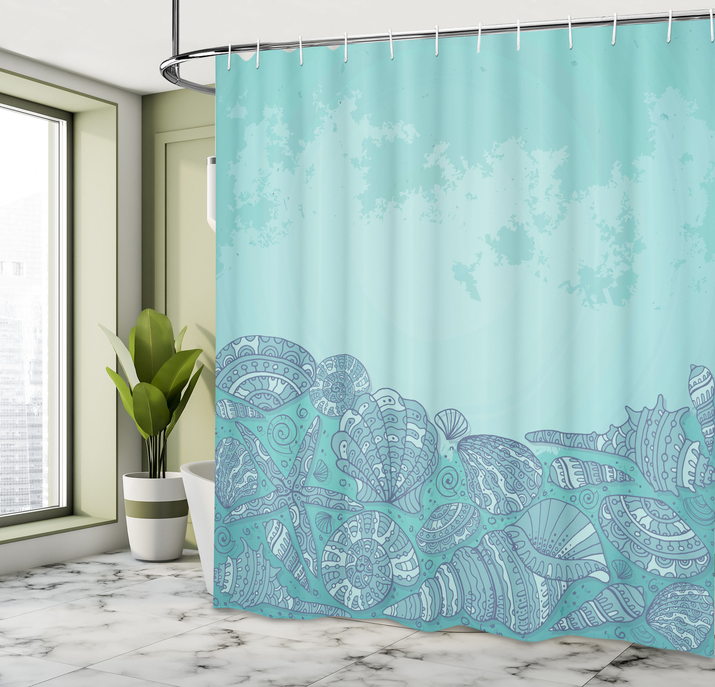 East Urban Home Nautical Shower Curtain Marine Shell Seahorse Turquoise ...