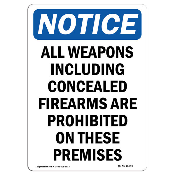 SignMission All Weapons Prohibited on These Premises Sign | Wayfair