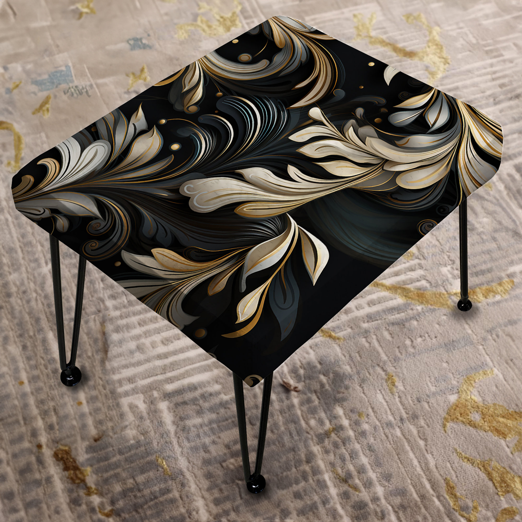 Design Art Deep Black Silver Elegance I - Glam Rectangle Ottoman | Wayfair