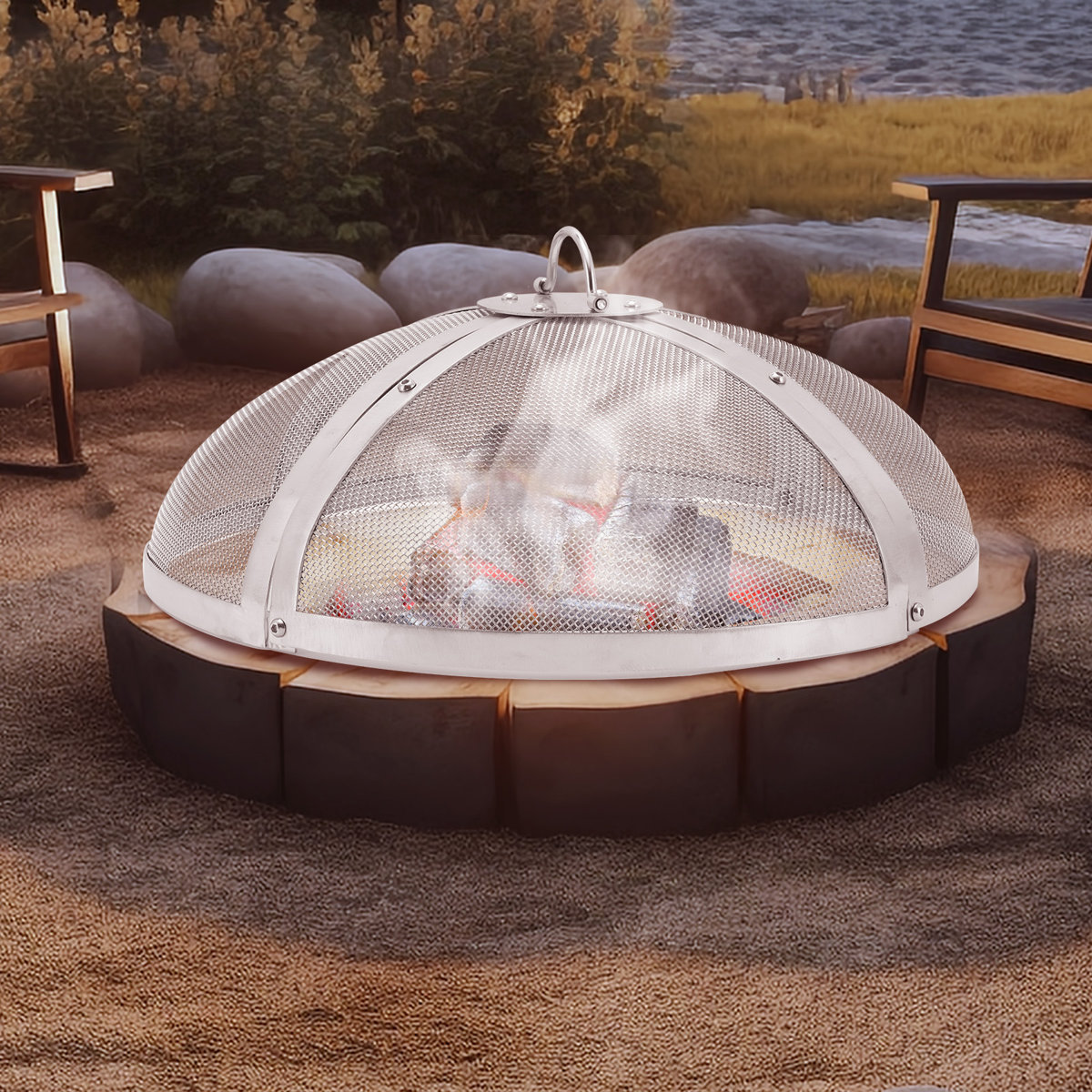 VEVOR Round Fire Pit Spark Screen Round Stainless Steel Spark Screen ...