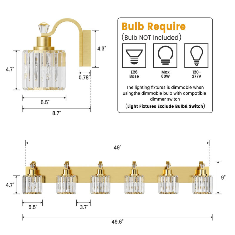 Mercer41 Modern Crystal Bathroom Vanity Lights Gold | Wayfair