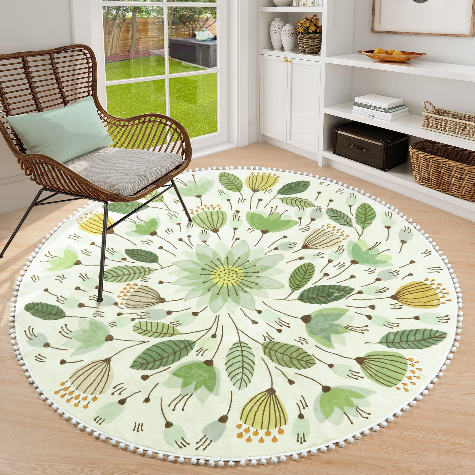 Winston Porter Round Area Rug with Pom Poms | Wayfair