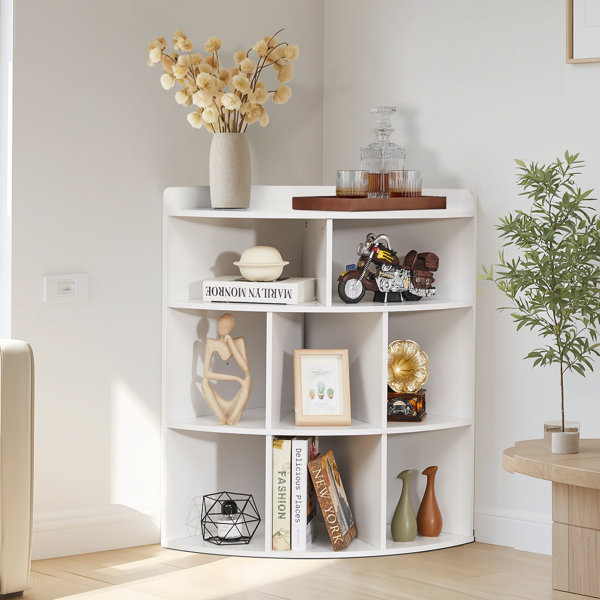 Latitude Run 4-Tier Corner Cabinet, Wooden Bookcases With 8-Cubby ...