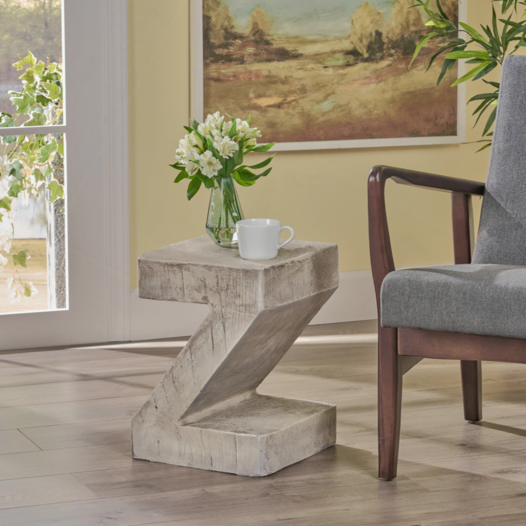 Dakota Fields Unique Modern Concrete Accent Table For Home Styling ...