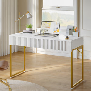 Mercer41 47''Elegant Fluted Computer Desks with 2 Drawers,Modern White ...