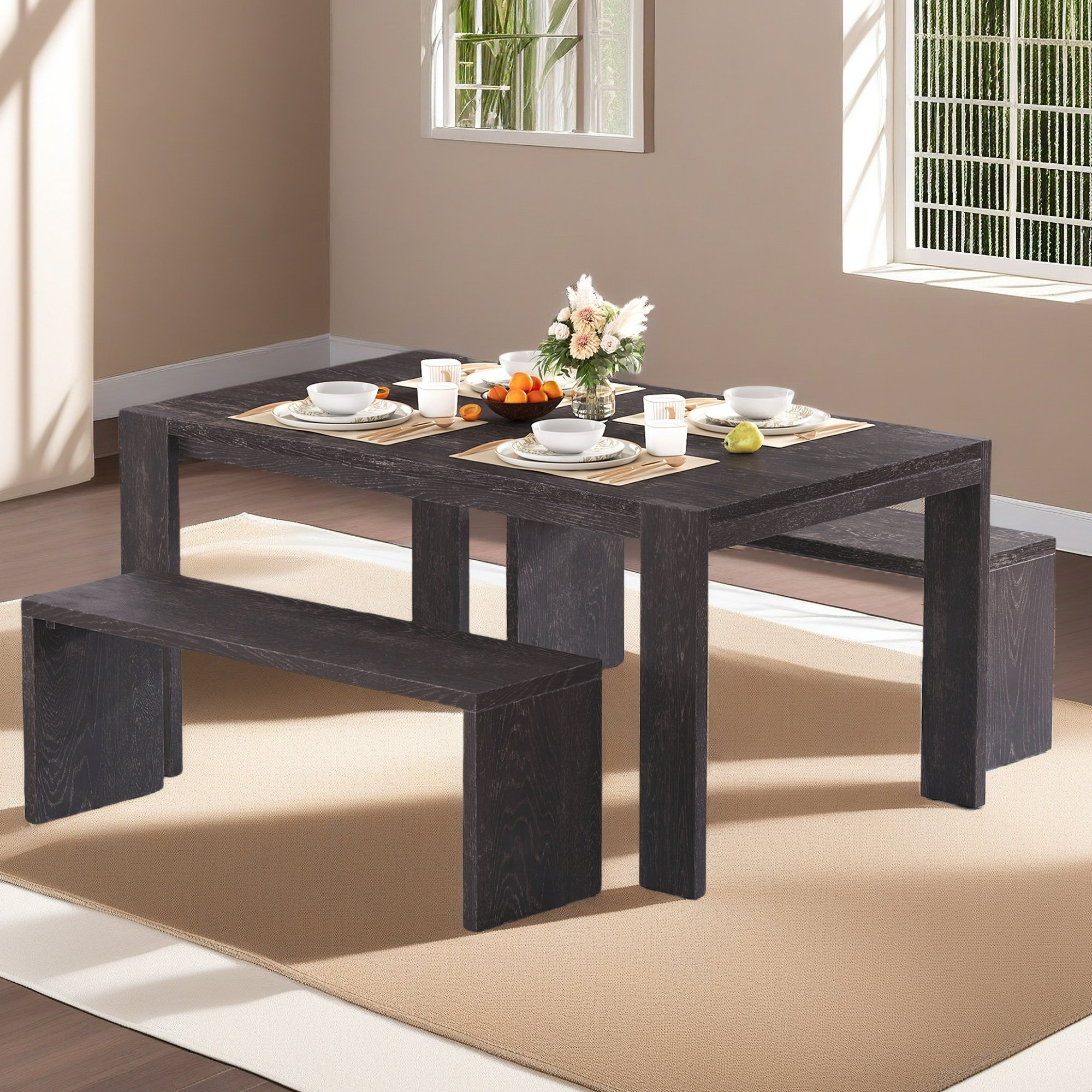 FAR AND NEAR 3-Piece Farmhouse Style Simple Dining Set, Dining Table ...