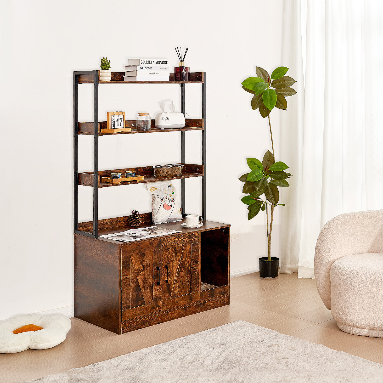 VEVOR Gwenetta Cat Litter Box Enclosure Wooden Litter Box Furniture ...