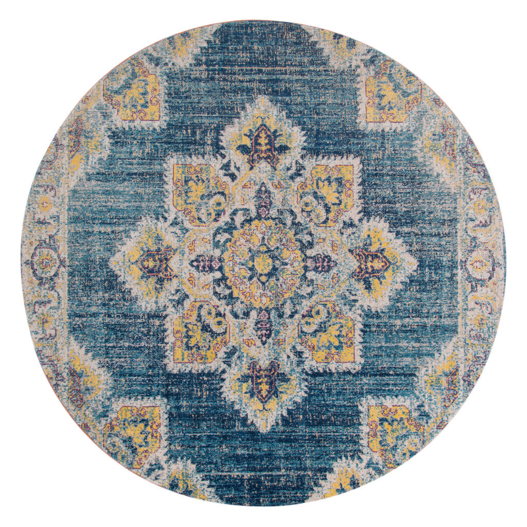 HomeRoots 6' Yellow Medallion Round Rug | Wayfair