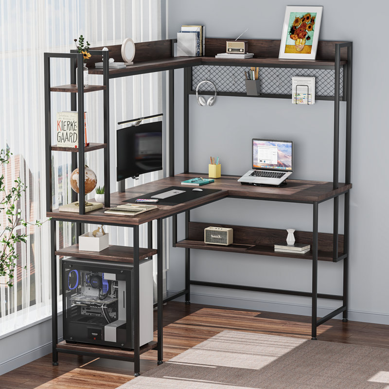 17 Stories Arbor 60" L-Shaped Desk Metal Base Computer Desk With ...
