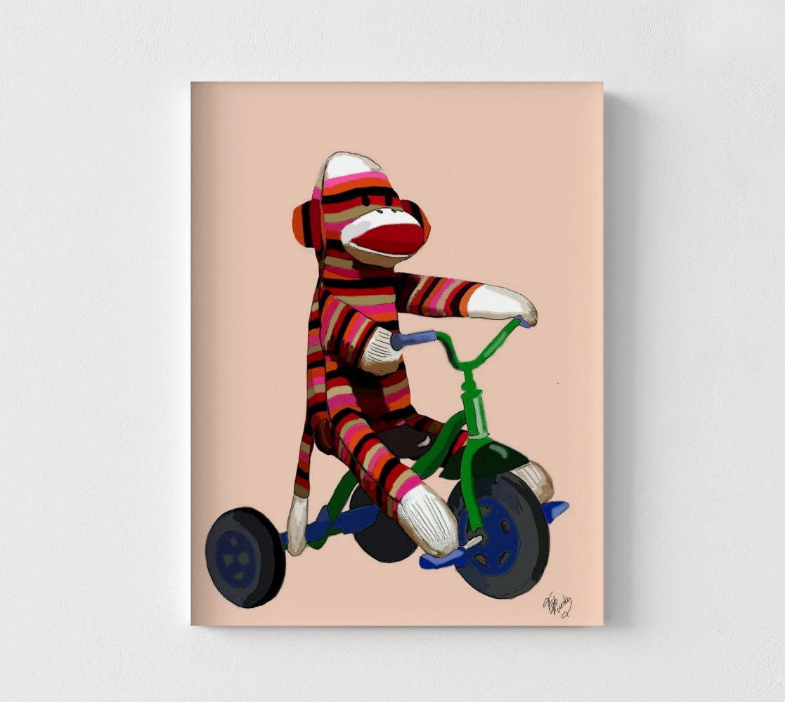 Zoomie Kids Adorable Red Sock Monkey Poster Print, Framed Cute Animal ...