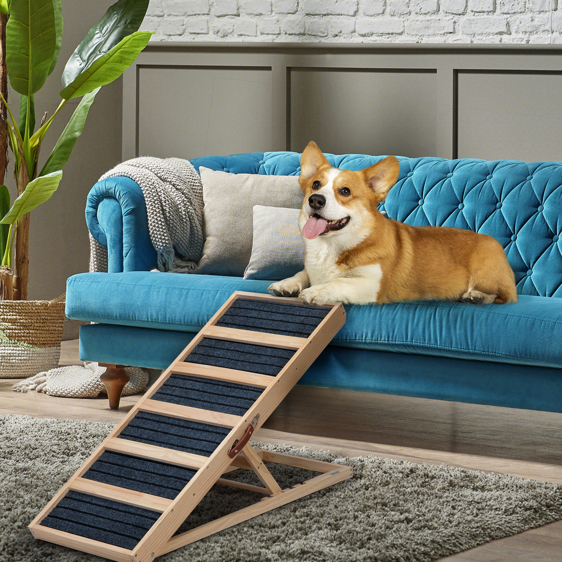 Hokku Designs Pinewood 39" Pet Ramp For Suvs, Adjustable Height From 16 ...