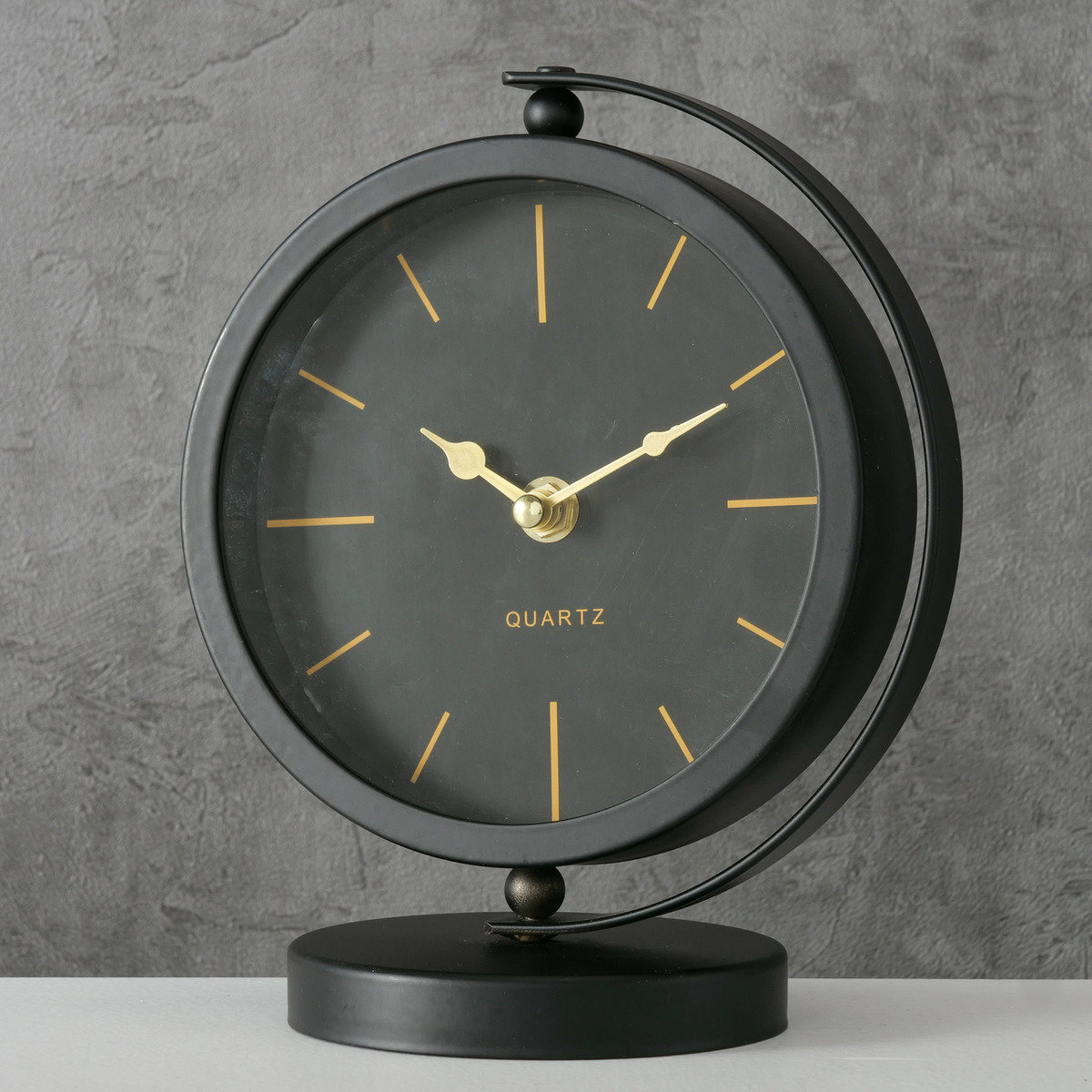 Ebern Designs Analog Mid Century Modern Quartz Tabletop Clock in Black ...